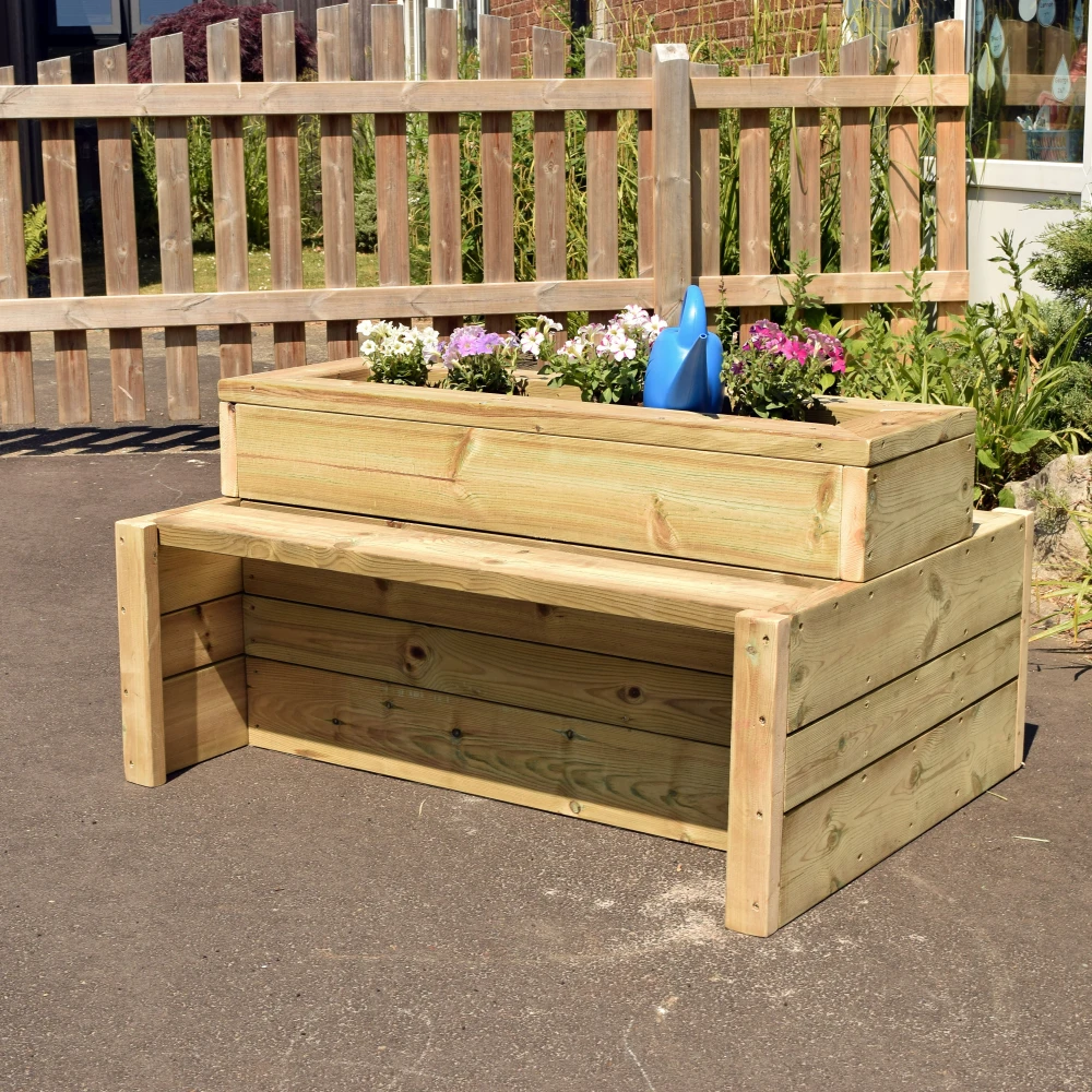 Outdoor Wooden Double-Sided Bench Planter